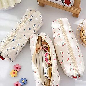 SHIDESHIN Cute Floral Pencil Case Holder Pens Pouch Bag, 2 Pack Portable Storage Case Bags Cosmetic Organization for Women(Pink and Blue)