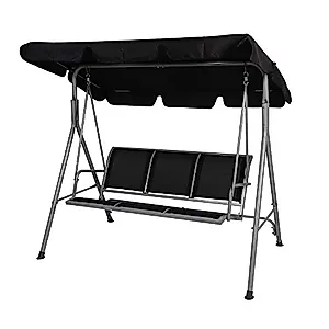3 Person Patio Swing with Convertible Canopy--Weather Resistant Frame and Breathable Seat, Comfy Outdoor Swing Chair Bench for Porch Backyard Garden, Black