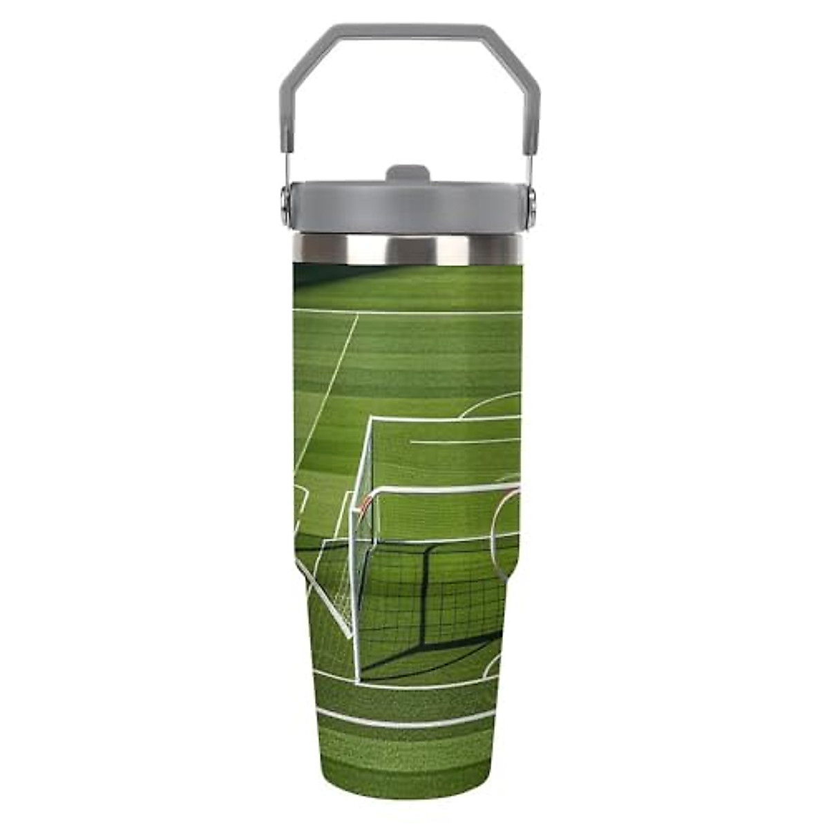 WITHSBKK 30oz Car Cup Football Goal Post Sports Area Printed with Portable, Stainless Steel Travel Mug, Vacuum Insulated Tumbler And Straw, Leakproof for Car & Outdoor, UV Printed Design