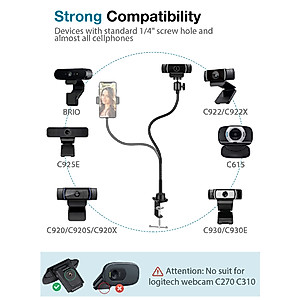 InnoGear 25 Inch Webcam Stand, Flexible Cell Phone Stand Desk Mount Camera Stand Gooseneck for Logitech Webcam BRIO 4K C960 C920 C920S C922 C922x C925e C930 C930e C615 NexiGo N60