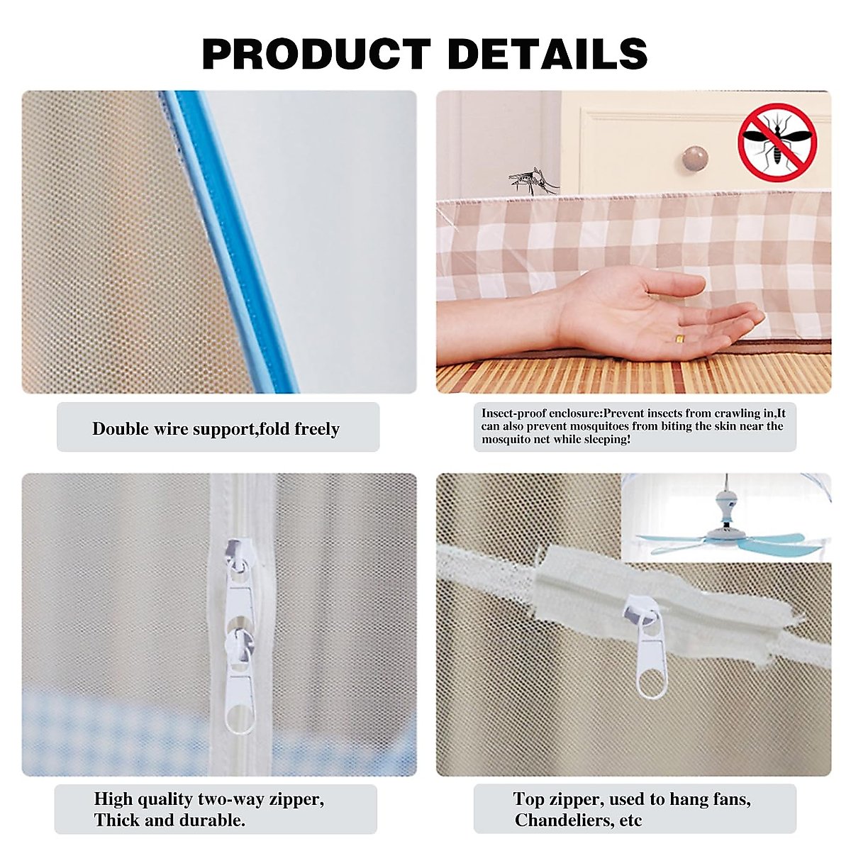 Tinyuet Mosquito Net for Bed, Portable Double Door Pop-up Mosquito Netting with Net Bottom, 59x78.7in Bed Tent for Indoor and Outdoor Use, Insect Screen - Brown Edge