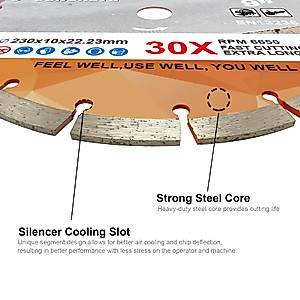 FEWELL 9 Inch Diamond Blade, Segmented General Purpose Blade Dry/Wet Cutting Concrete, Masonry, Brick, Block，Stone (3 Packs)