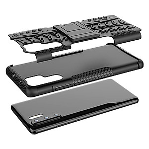 Phone Case for Huawei P30 Pro with Tempered Glass Screen Protector Cover and Stand Kickstand Hard Rugged Hybrid Protective Cell Accessories Rubber Hawaii P30Pro P 30 Pro30 Cases Men Black