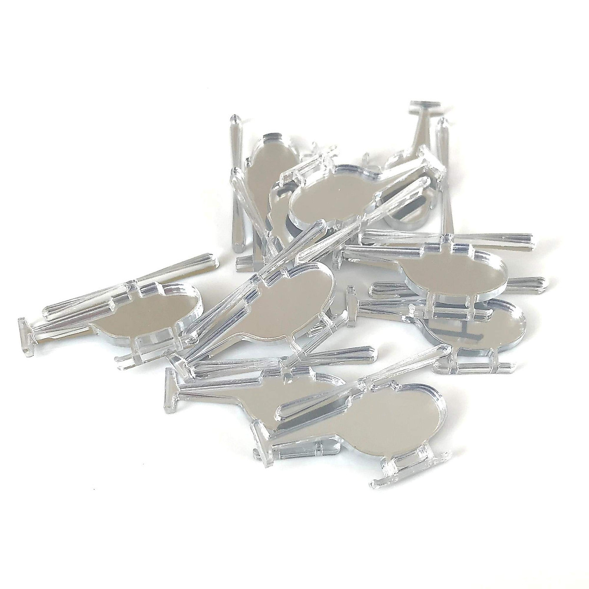 Super Cool Creations Helicopter Shaped Crafting Mirrors, Set of 10, Many Colours, Shatterproof Acrylic, Blue Mirror, Pack of 10 x 6cm
