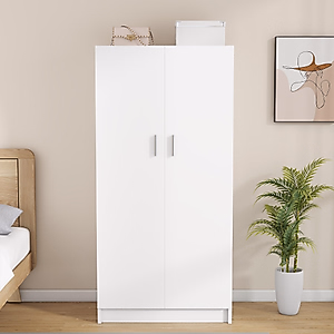 Panana 2 Door Wardrobe Closet Storage Cupboard, with Rail and Shelves Bedroom Armoires