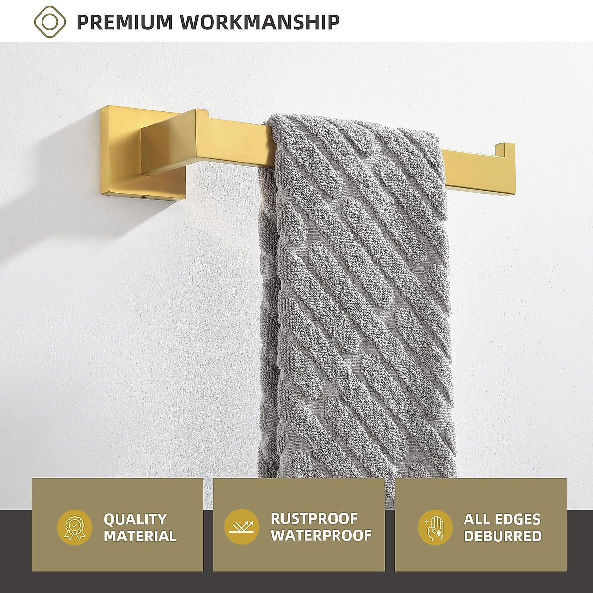 Angle Simple Hand Towel Holder, SUS 304 Stainless Steel Bathroom Towel Hanger Rack for Wall, Brushed Gold, 10.24 Inches