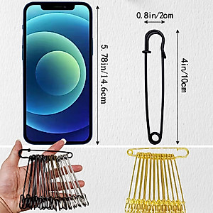 Urmspst Safety Pins (2022 New), 4" Large Safety Pins Pack of 15 for Clothes Leather Canvas Blankets Crafts Skirts Kilts, Extra Large Safety Pin Heavy Duty Safety Pins (Black)