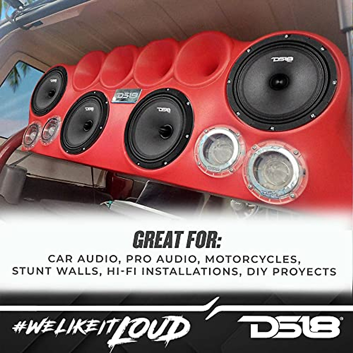 DS18 PRO-B8.4 Loudspeaker 8" Mid-Range Car Audio Speaker with Bullet 4-Ohms 140 Watts - Premium Quality Audio Speakers for Car or Truck Stereo Sound System (1 Speaker)