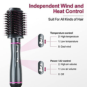 Hair Dryer Brush, 4 in 1 Detachable Blow Dryer & Volumizer Styler Hot Air Brush Hair Dryer Brush Blow Dryer Brush in One for Hair Drying Volumizing Straightening Curling Styling