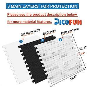 DICOFUN 10-Sheet Peel and Stick Backsplash Tile, Faux White Marble Look PVC Mixed Metal Stick on Backsplash Tiles for Kitchen, 9.4 sq.ft