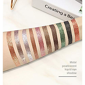 10 Colors Dazzling Glitter Liquid Eyeshadow Metallic Shiny Shimmer Long Lasting Waterproof Highly Pigmented Glow Eye Shadow Kit Sparkle Diamond Pearlescent Eye Makeup Cosmetic