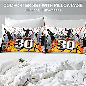 ZBIGTEE Basketball Comforter Set for Boys Kids Teens, Fire Pattern Basketball Boy Bedding Full Size Kids Comforter Set Orange Basketbal Ball Quilt Queen with with 1 Comforter and 2 Pillowcases
