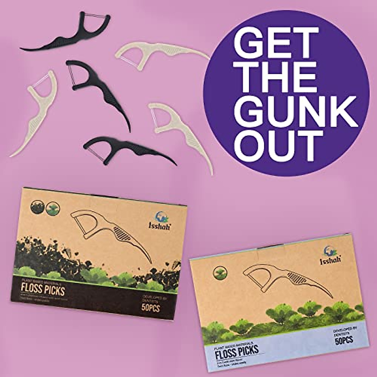 Natural Dental Floss Picks (100 Count) - Vegan, Eco Friendly, Sustainable Dental Flossers - Twin Floss (Mint)