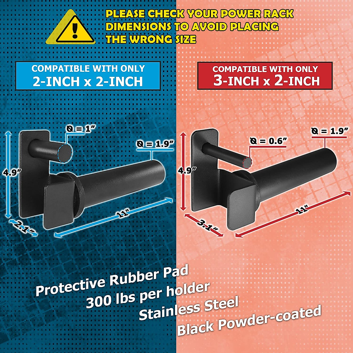 A2ZCARE Weight Plate Holder - Attachment Power Cage Rack for Power Rack - Weight Plates Storage Fit 2-inch Olympic Weight Plates (Weight Plate Holder for Rack 3x2 (inch) - Pair)