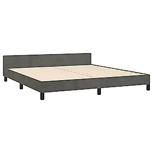vidaXL Bed Frame with Headboard Home Indoor Bed Accessory Bedroom Upholstered Double Bed Base Furniture Dark Gray 76"x79.9" King Velvet