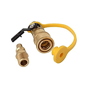Flame King 1/4" RV Propane Quick Connect Adapter for Propane Hose, Propane or Natural Gas 1/4" Quick Connect or Disconnect Kit - Shutoff Valve & Full Flow Plug - 100% Solid Brass