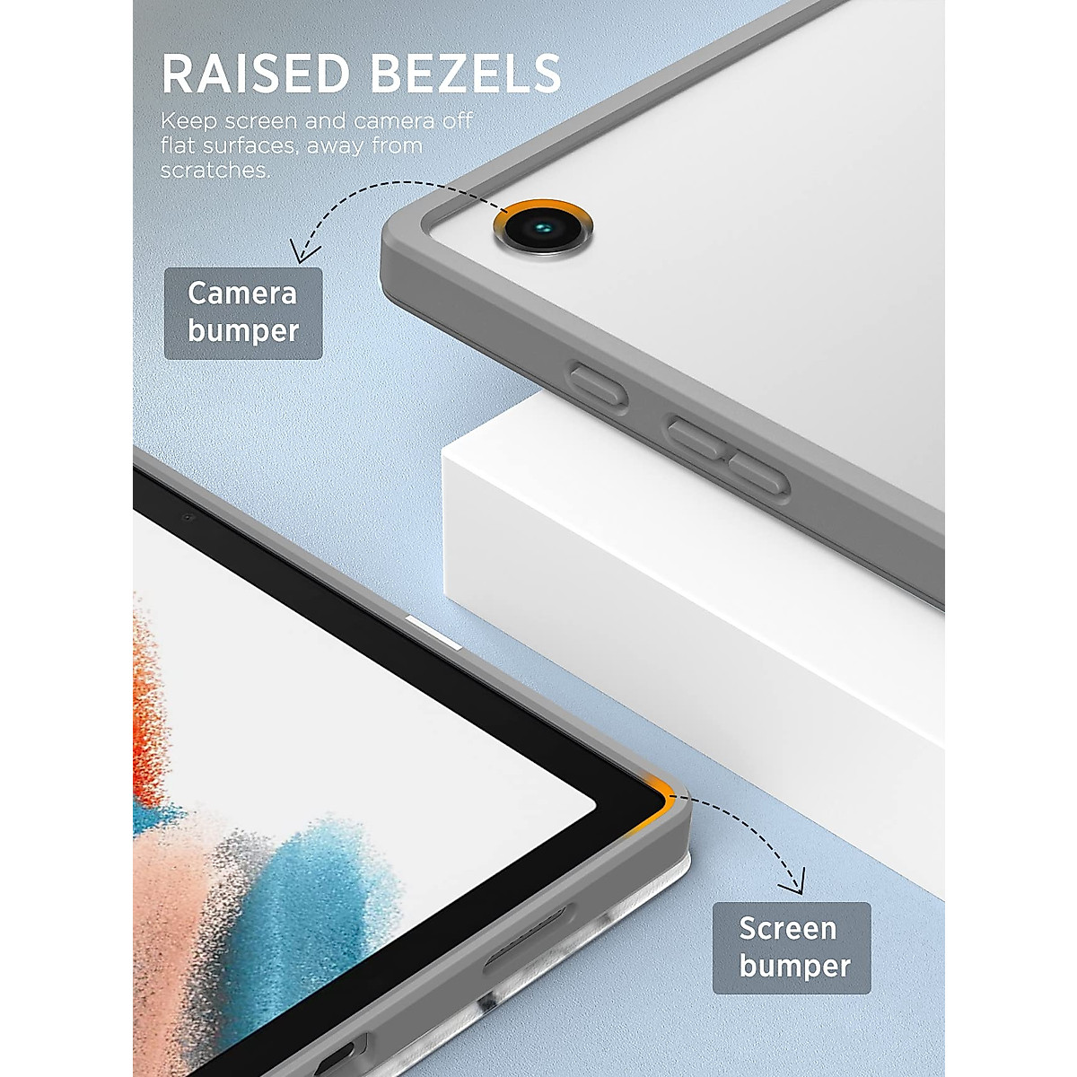 MoKo Case Fits Samsung Galaxy Tab A8 10.5 Inch 2022 (SM-X200/SM-X205/SM-X207), Tablet Case Transparent Back Cover with Auto-Wake Fit Samsung Galaxy Tab A8 2022, Marble White