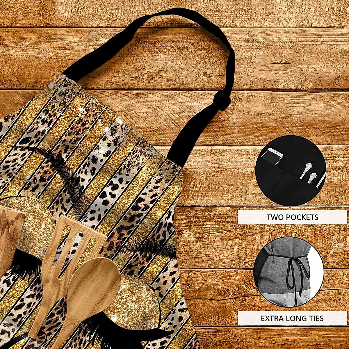 SSCSTS (WQZYSS104) Welcome Eyelashes Adjustable Neck Strap Apron with 2 Pockets, 26x33in, Color #3 Animal Print