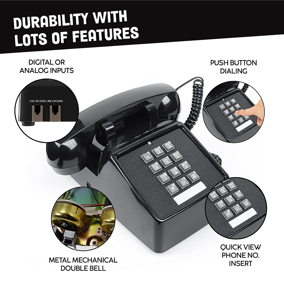 Dododuck Vintage Corded Phone for Seniors - Extra Loud Ringer