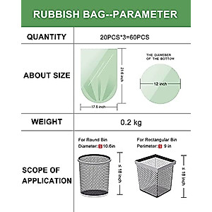 4-6 Gallon Small Trash Bags Compostable Trash Bags,AYOTEE 60 Count Ultra Strong Unscented Garbage Bags Mini Trash Bags Waste Basket Liners for Bathroom, Kitchen,Bedroom, Office, Pet, Car(Green)