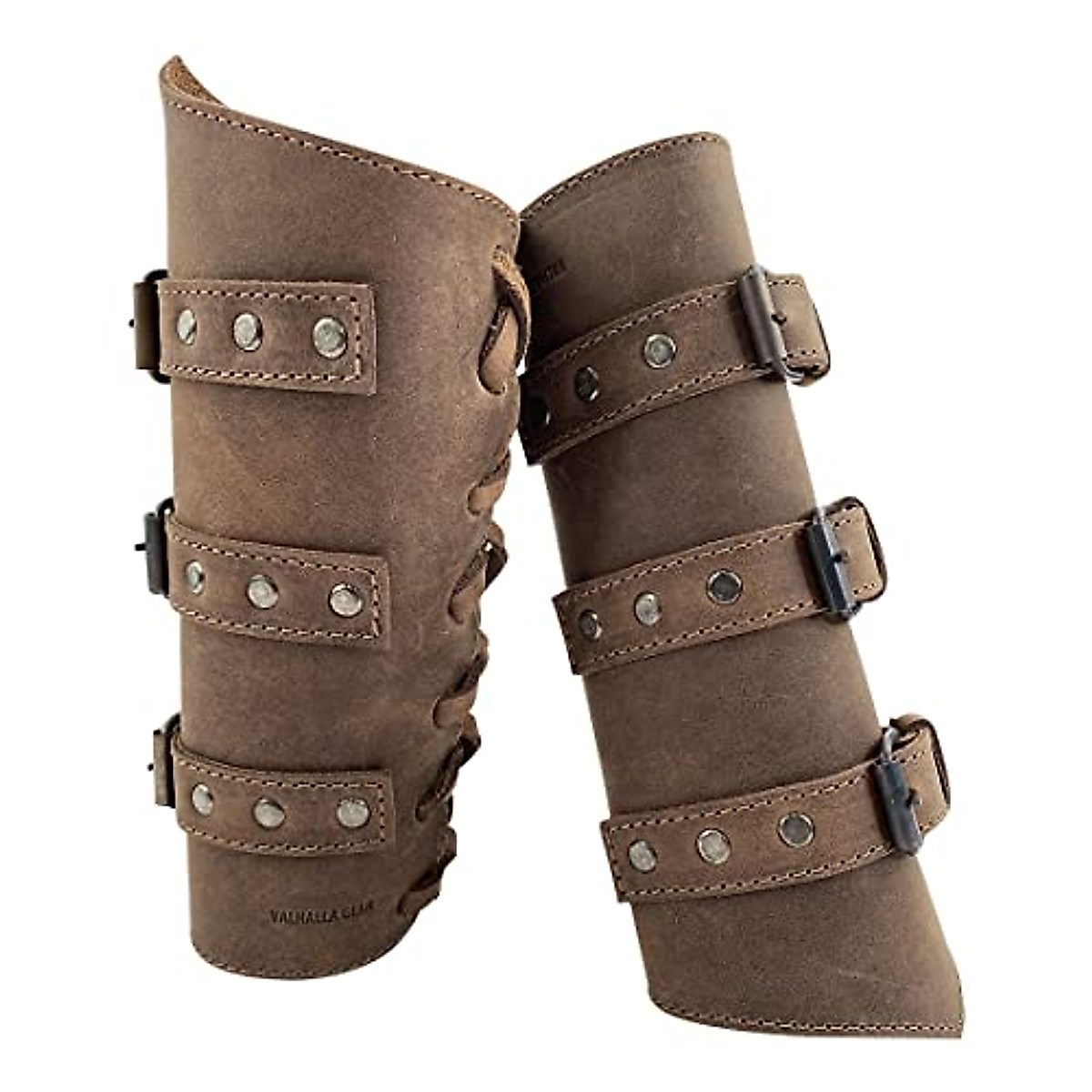 Valhalla Gear, Set of 2 Archery Buckle Bracers, Hand Protector for Bow Shooting Practice, Armband, Wrist Guard, Adjustable Buckle Straps, Full Grain Leather, Handmade, Bourbon Brown