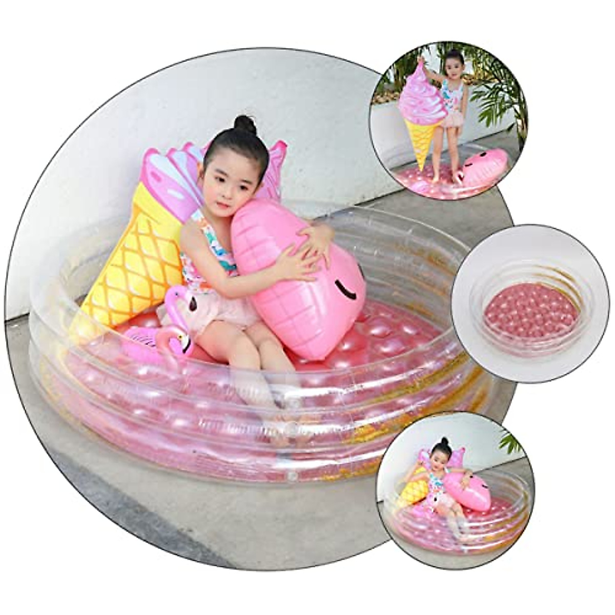 ABOOFAN 1pc Center Summer Glitter Fun Outdoor Play Blow Tube Kiddie Baby Pool Swimming Boy Three for Pools Children Kids Rings Portable Girl Toy Paddling Garden Inflatable Round