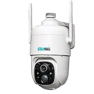 SOVMIKU CQ1S 2K Battery Security Camera Wireless Outdoor, PIR Motion Detection, Two-Way Audio, 360° View Pan/Tilt, Easy to Setup, Night Vision, Audible Flashlight Siren,SD Slot