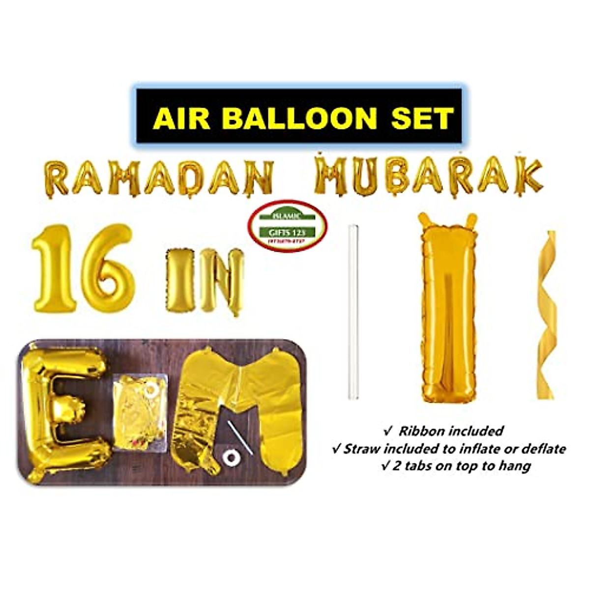 16inch Rose Gold Eid MUBARAK Foil Balloons Party Decoration Supplies Ramadan Decoration Gold EID Balloons For Muslim EID Ballon (RAMADAN Gold)