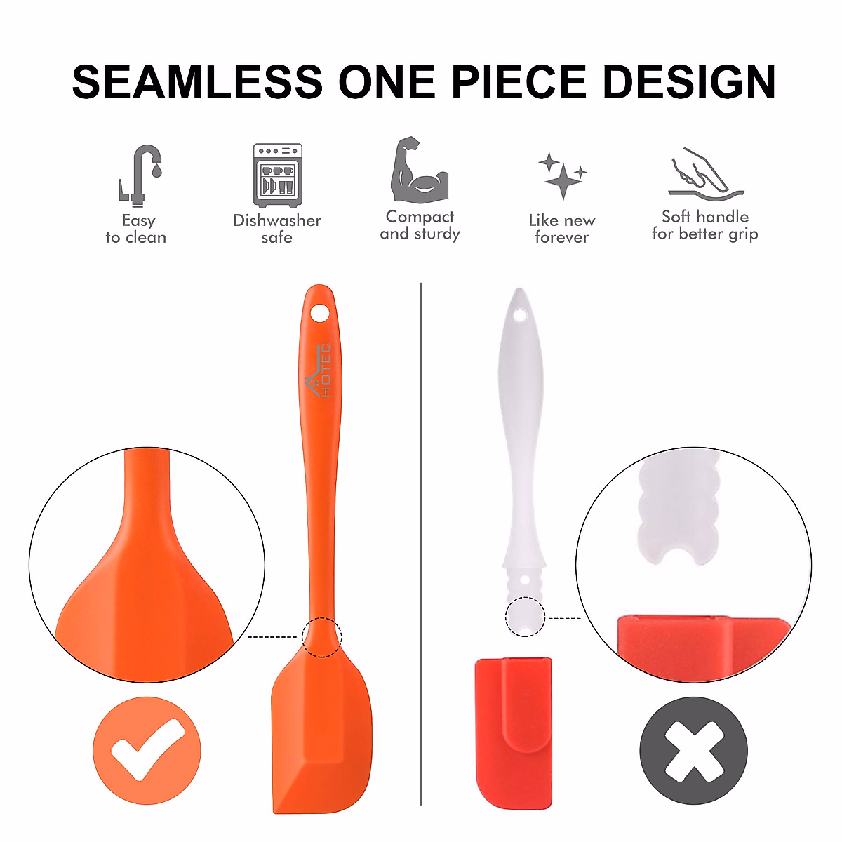 HOTEC Silicone Spatula Set Kitchen Utensils for Baking Cooking Mixing Heat Resistant Non Stick Cookware Food Grade BPA Free Dishwasher Safe (Multi-Color) Set of 9