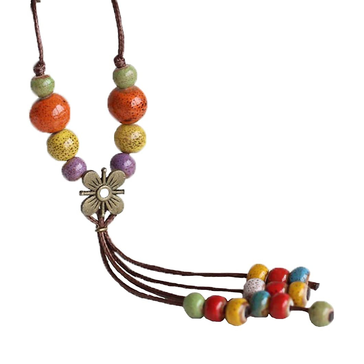 Blazing Autumn Ceramic Beads and Pendant Y Necklace for Teens and Women (LF0001, Small Flower and Beads, LF1000)