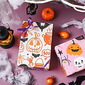 LeZakaa Halloween Wrapping Paper Sheet - 12 Sheet with 4 Different Design - Skull/Ghost/Pumpkin/Bat Pattern for Men, Women, Kids, Boys, Girls - 27.5 x 19.6 inches Per Sheet