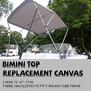 ECOTRIC 3 Bow Boat Canopy Cover Bimini Top Boat Sun Shade Canvas Oxford Fabric 72" L 67"-72" W Grey with Boot Without Frame