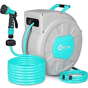 Bietor Garden Hose 115ft+6.5ft, Retractable Garden Hose Reel Flexible, Water Hose With Reel Automatic Rewind, Heavy Duty Garden Hose With 9 Patterns Spray Nozzle