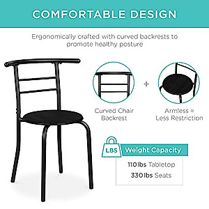 Best Choice Products 3-Piece Wooden Round Table & Chair Set for Kitchen, Dining Room, Compact Space w/Steel Frame, Built-in Wine Rack - Black