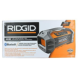 Ridgid R84087 18V Lithium Ion Cordless / Corded Jobsite Radio with Bluetooth, Aux, and AM/FM capabilities (AAA Battery and Aux Cord Included, 18V Battery Not Included)