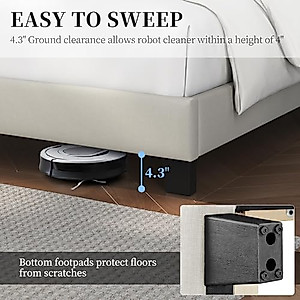 Yaheetech Full Bed Frame Upholstered Platform Bed with Fabric Headboard, Wing Edge Design/Non-Slip and Noise-Free/Wooden Slats Support/No Box Spring Needed/Easy Assembly, Beige Full Bed