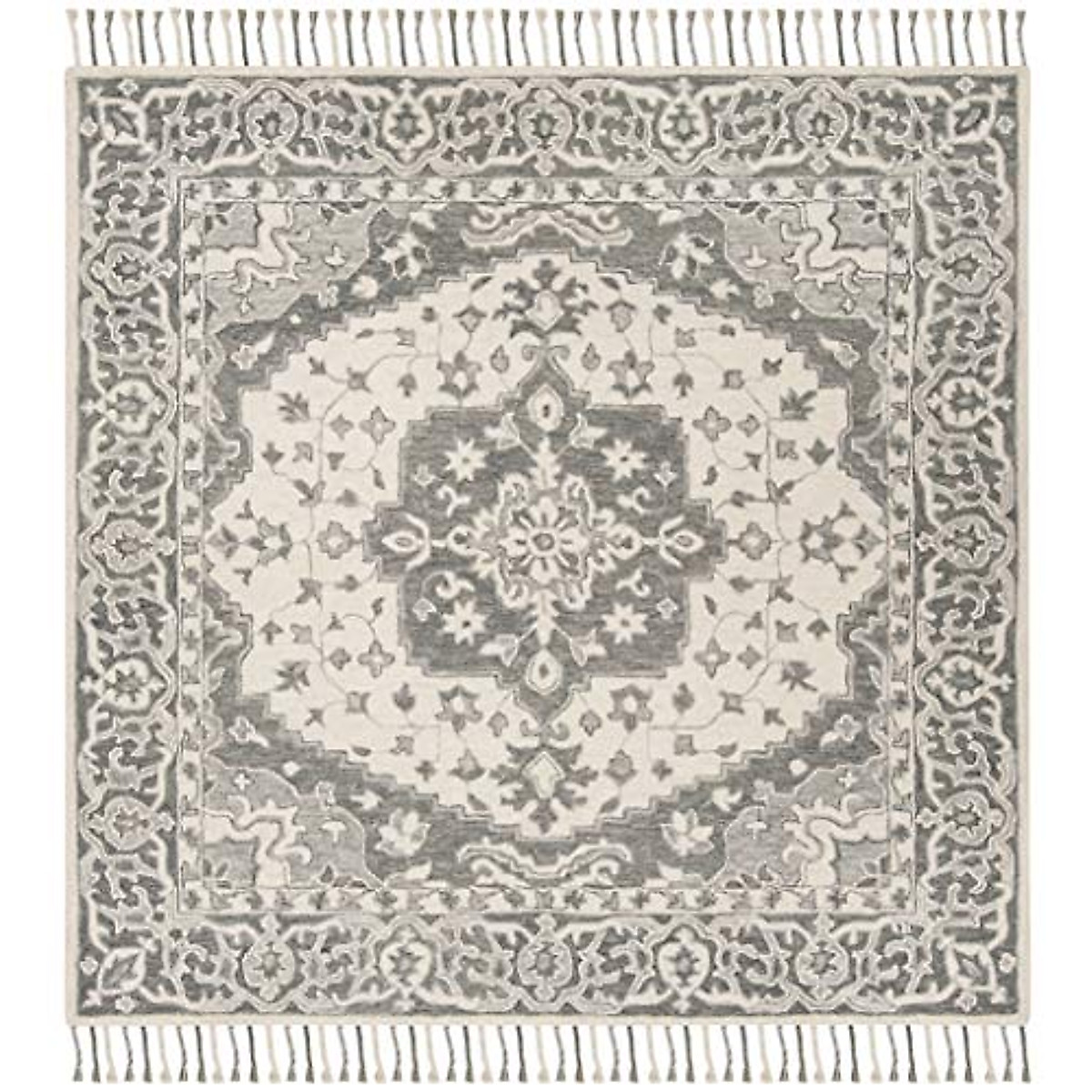 SAFAVIEH Aspen Collection 7' Square Grey / Light Grey APN122A Handmade Boho Braided Tassel Wool Area Rug