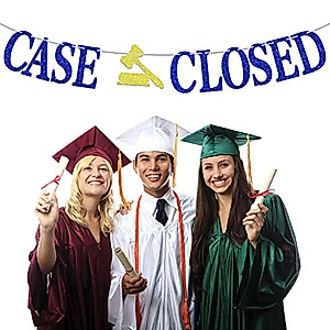 Glitter Case Closed Banner - Congrats Lawyer Bunting Sign - 2022 Law School / College Graduation Party Decorations Supplies(Blue and Gold)