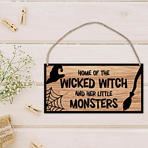 Home Of The Witch Sign, Halloween Wooden Hanging Sign, Home Fall Witch Hat Wood Sign Plaque for Front Door, Happy Halloween Porch Yard Decor Wall Art Sign, Indoor Outdoor Halloween Party Supplies-22