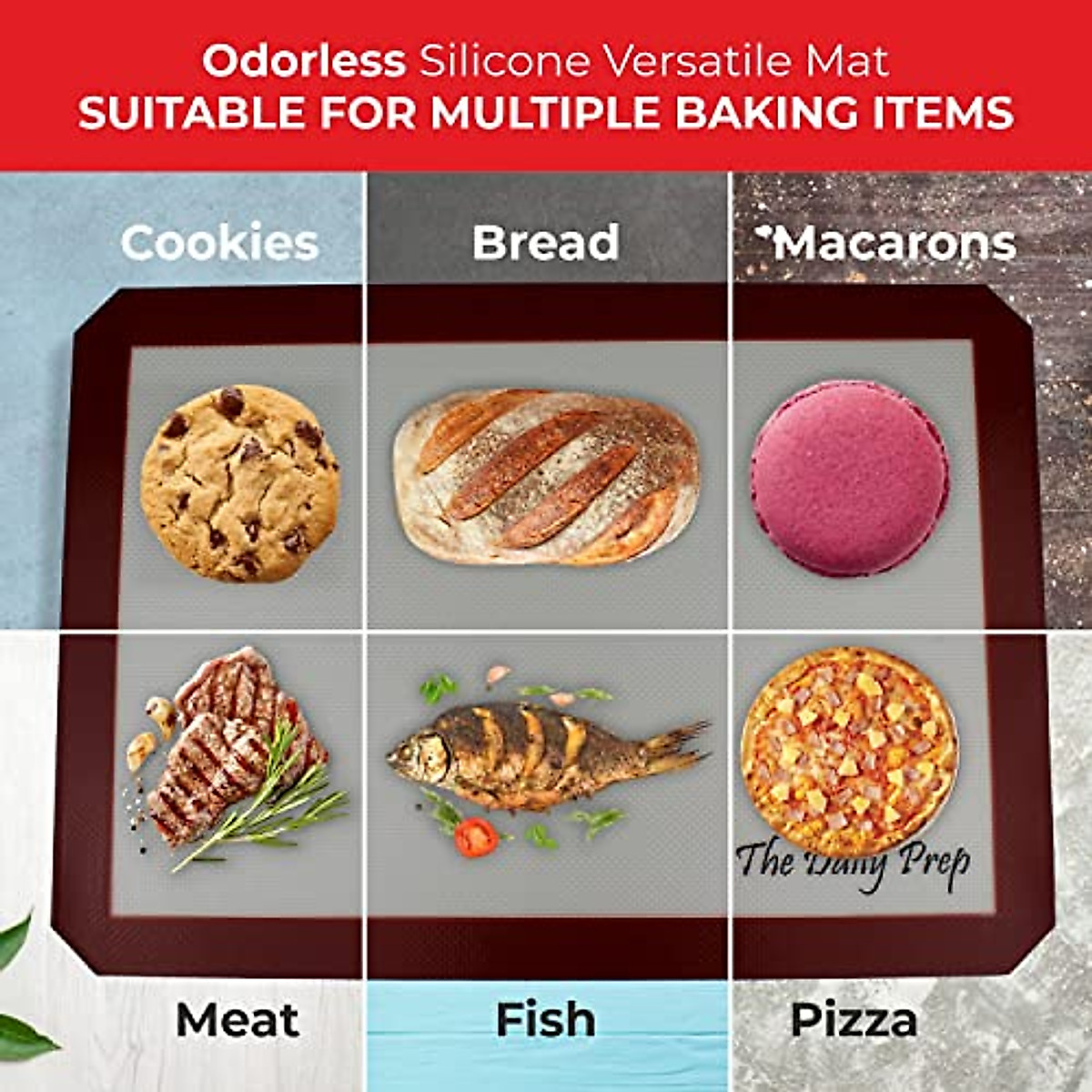 THE DAILY PREP Red Silicone Baking Mats, Nonstick Baking Sheets for Bake Pans & Rolling, Thick .75mm, Food Grade Oven Mat, Microwavable Silicone Sheet, Freezable- 11 5/8 in x 16.5 in (Pack Of 2)