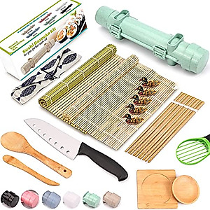 Sushi Making Kit, 22 in 1 Sushi Roller Set, Sushi Maker Bazooker Kit with Bamboo Mats, Chef's Knife, Chopsticks, Sauce Dishes, Rice Spreader, Avocado Slicer for Beginners, Kids, Family, Friends, Home