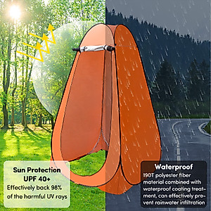 Pop Up Shower Tent Changing Tent with 2 Windows Camping Shower Tent Privacy Tent for Portable Toilet Outdoor Portable Dressing Room, ﻿Waterproof Orange/UPF 50+