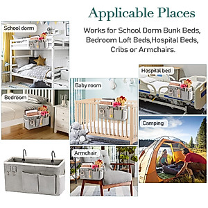 Casremee Bedside Caddy Bedside Storage Bag Hanging Organizer for Bunk Hospital Beds Dorm Rooms Bed Rails Can be Placed Books Mobile Phones Keys Water Bottle (Grey)