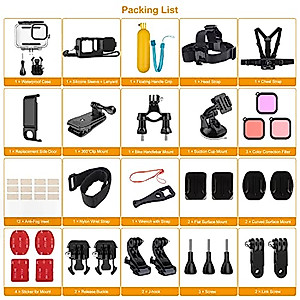 Kuptone 52 in 1 Accessories Kit Bundle for Gopro 11 10 9 Waterproof Housing Filters Silicone Case Head Chest Strap Suction Cup/Bike Mount Floating Grip