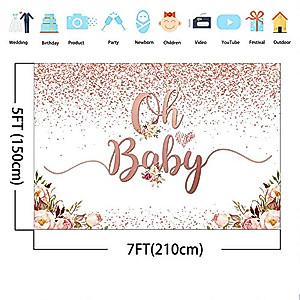 Avezano Backdrop Oh Baby Flowers Girls baby shower Background Vinyl Glitter rose gold Dots Floral baby shower Backdrops Decorations (7x5)
