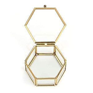 Jovivi Gold Copper Clear Glass Lid Terrarium Box/Bracelet Necklace Earrings Ring Jewelry Display Organizer Decorative Box Case Home Office Decor