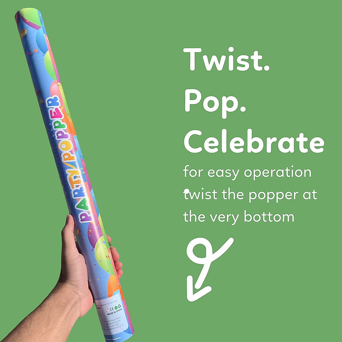 TUR Party Supplies Giant (24 in) Biodegradable Confetti Cannons Party Poppers (2 Pack) | Multicolor | Launches Up to 25ft | Confetti Poppers for New Years Eve, Birthdays, Weddings, Graduations