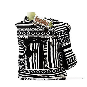 Tribe Azure Aztec Black White Woven Handmade Crossbody Hobo Women Shoulder Bag Sling Casual Large