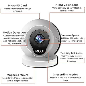 MobiCam® Multi-Purpose Monitoring System, WiFi Video Baby Monitor - Baby Monitoring System - WiFi Camera with 2-Way Audio, Nursery Camera, Motion Detection Alert, Support Micro-SD for Extra Recording