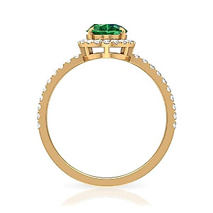 Rosec Jewels Lab Grown Emerald Diamond Oval Engagement Ring, AAAA Quality, Certified 6X8mm Oval Emerald Halo Engagement Ring, 14K Yellow Gold, Size:US 7.00